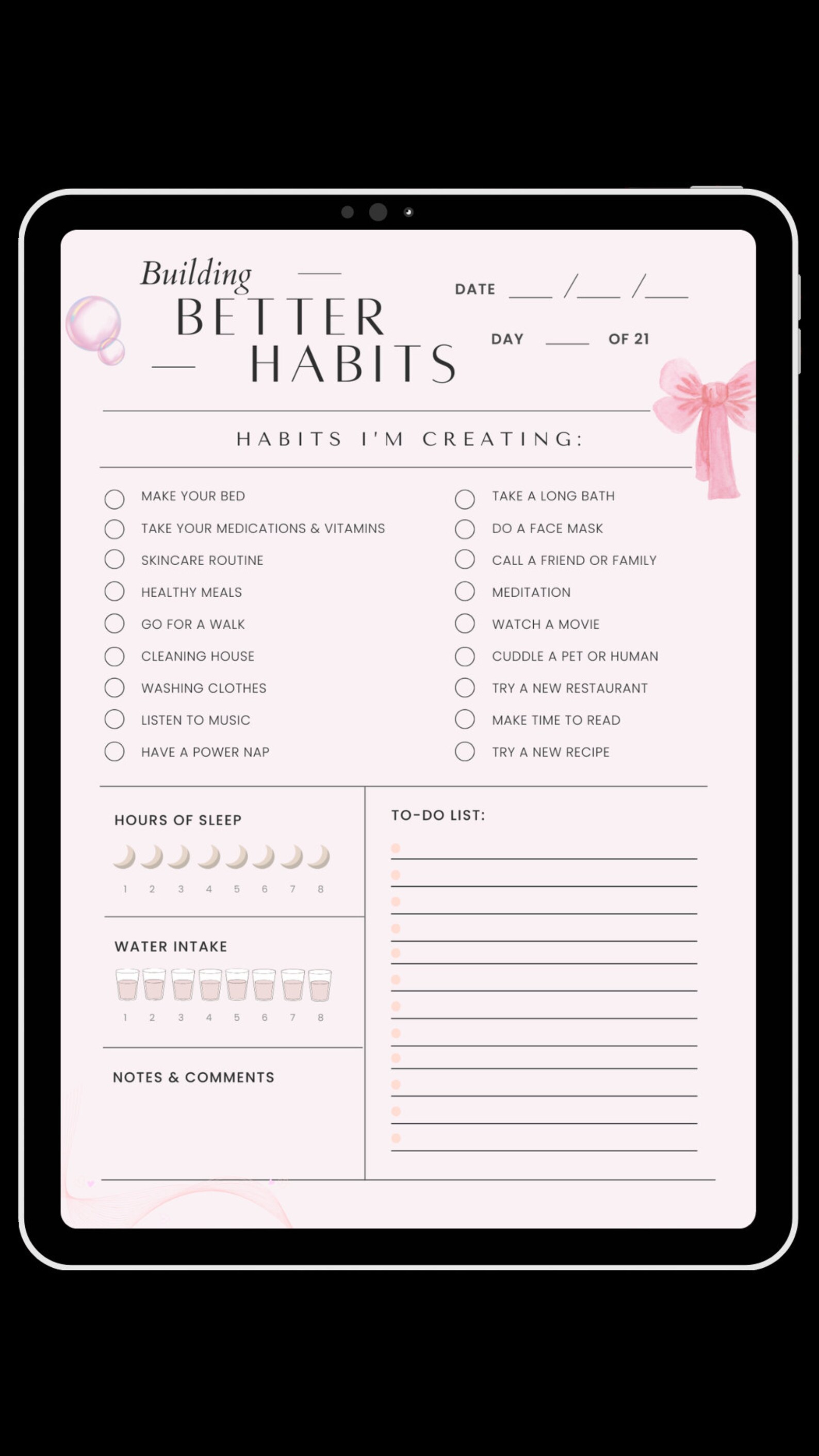 Coquette Girly Pink Habit Building Digital Planner, Goodnotes, Ipad ...