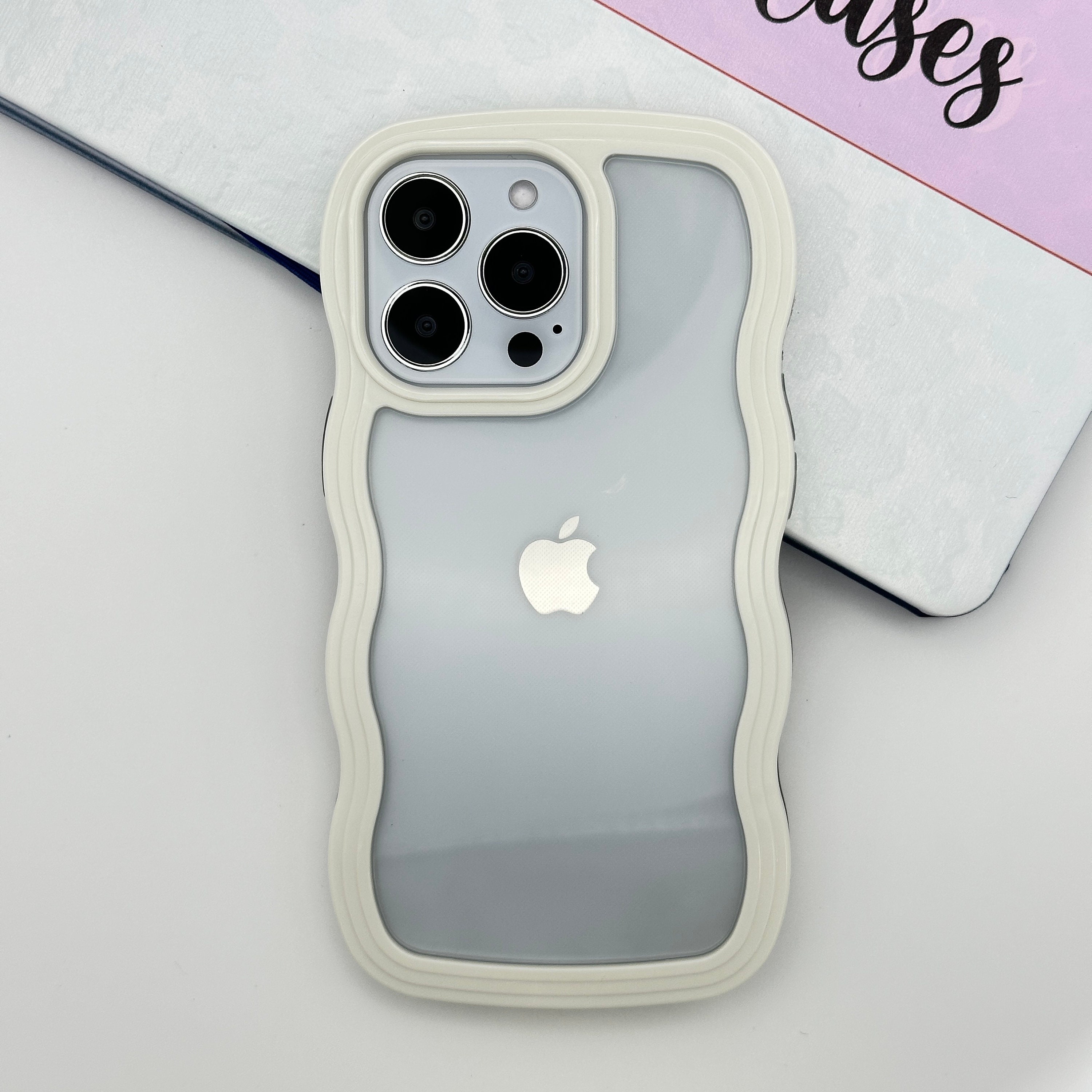 Wavy Beige Clear Phone Case for iPhone 16 15 14 13 12 11 Pro Max Plus 7 ...