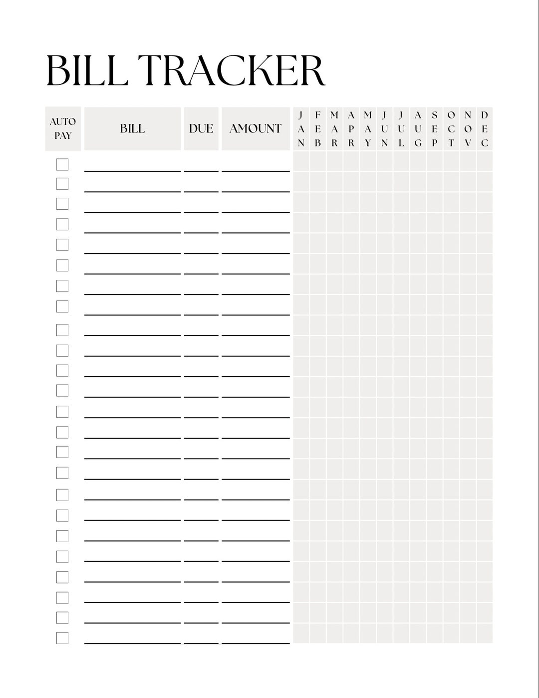 Digital Downloadable Bill Tracker - Etsy