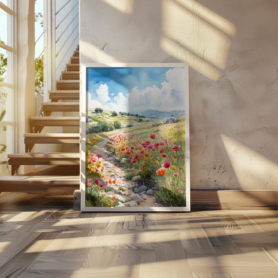 Impressionist Anime | Field of Flowers Poster | Watercolor Art Print ...