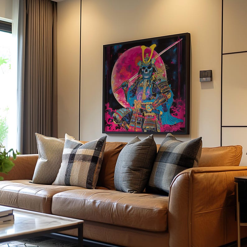 Samurai Sword Full Moon | Psychedelic Maximalist Art | Risograph Neon ...