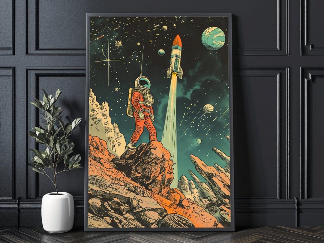 Vintage Space Comics | Retro Sci-fi Art Poster | Comic Book Style Wall ...