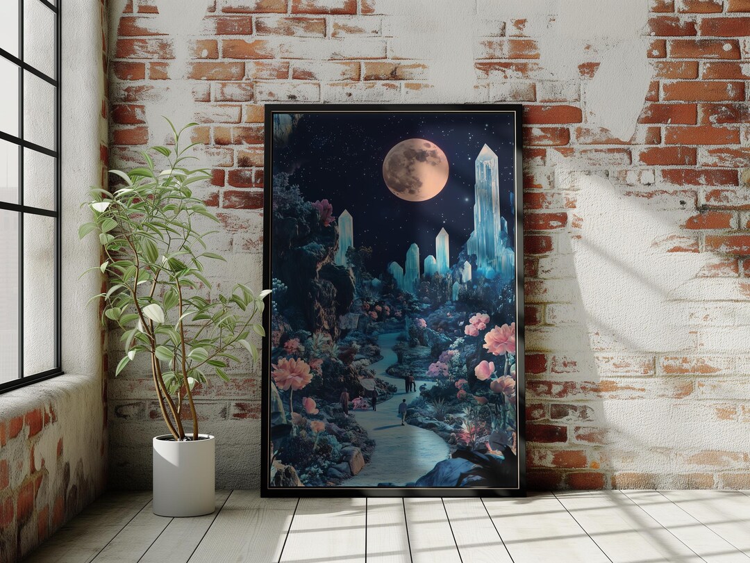 Mystical Moon Garden | Lunar Collage Art | Full Moon Blooms | Celestial ...
