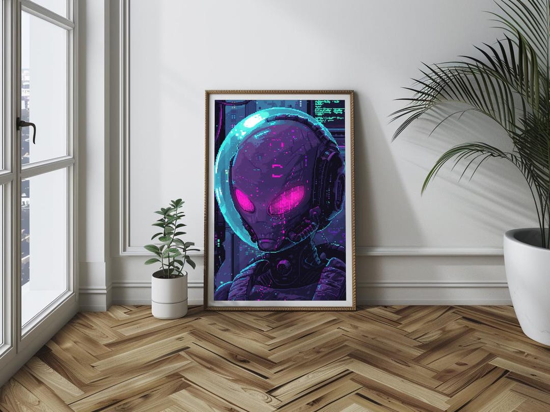 8-bit Pixel Art | Alien Scene Poster | Extreme Closeup | Gamer Decor ...