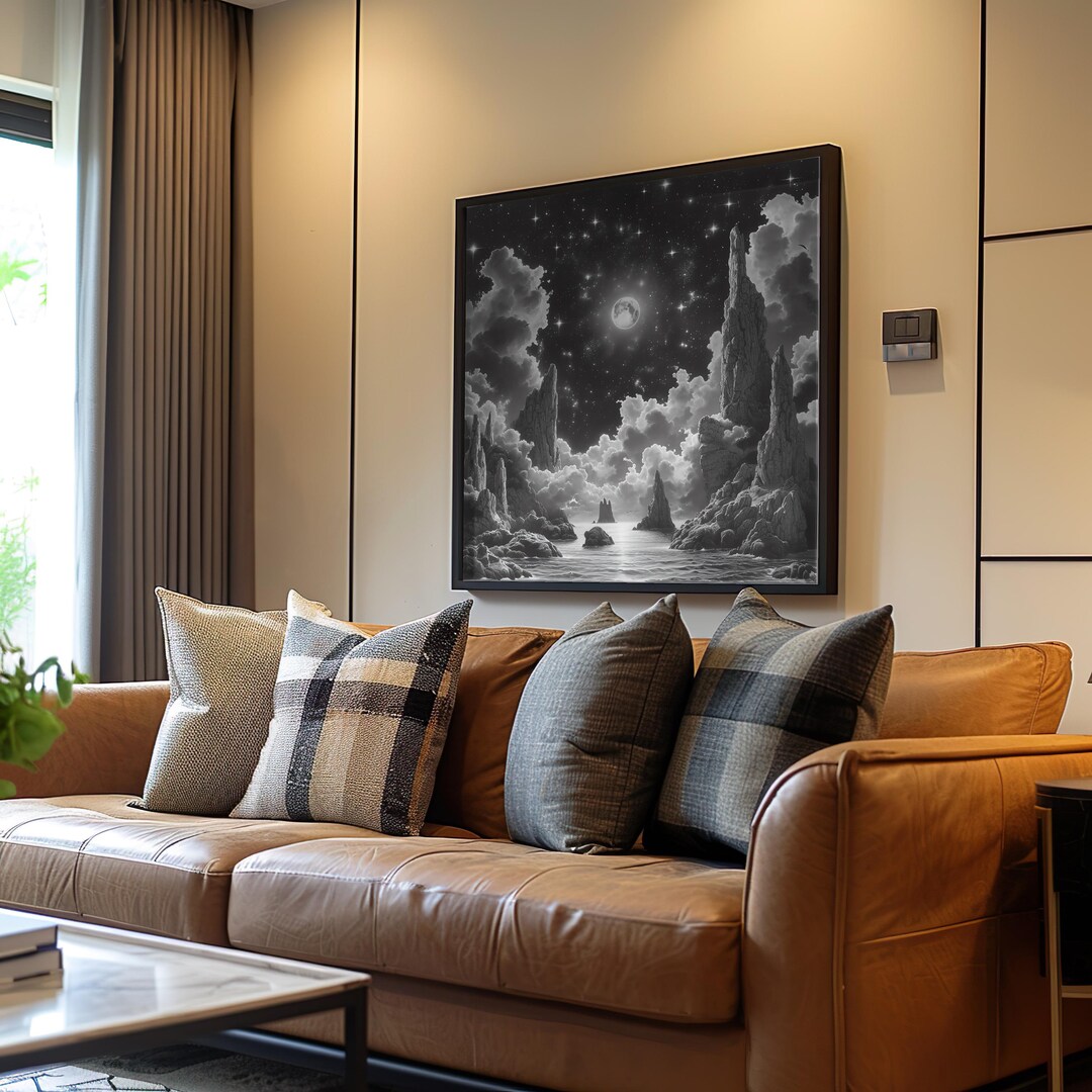 Surrealistic Full Moon Night Poster | Airbrush Ink Drawing | Detailed ...