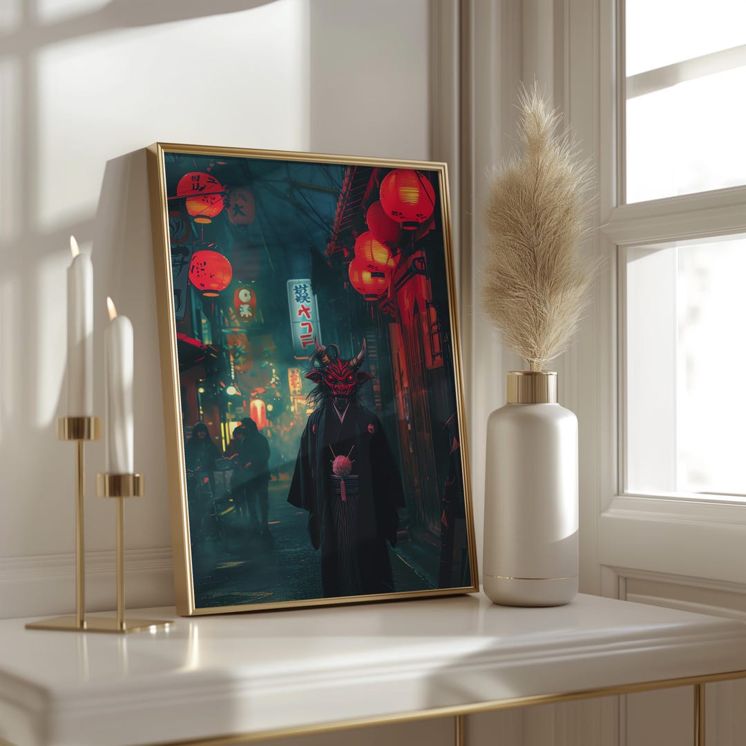 Demon Mask Man | Night Walk Poster | Dark Robe Style | Medium ...