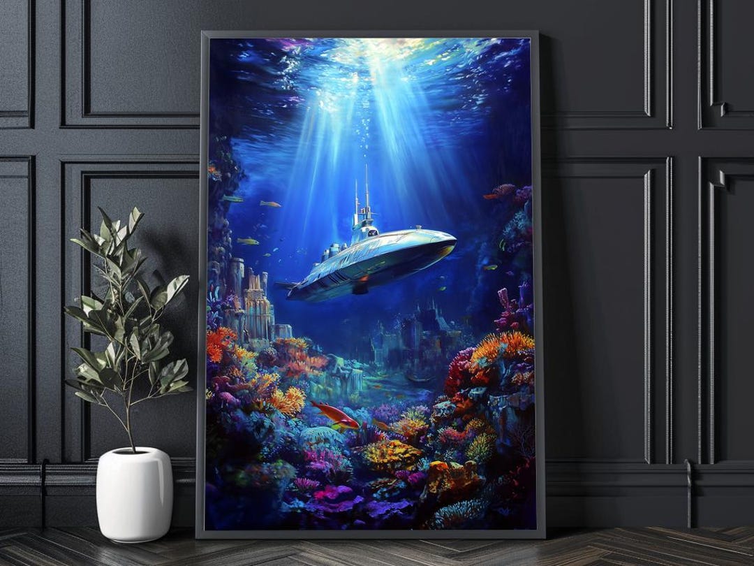 1980s Vibrant Airbrush Poster | Futuristic Submarine | Coral Reef ...