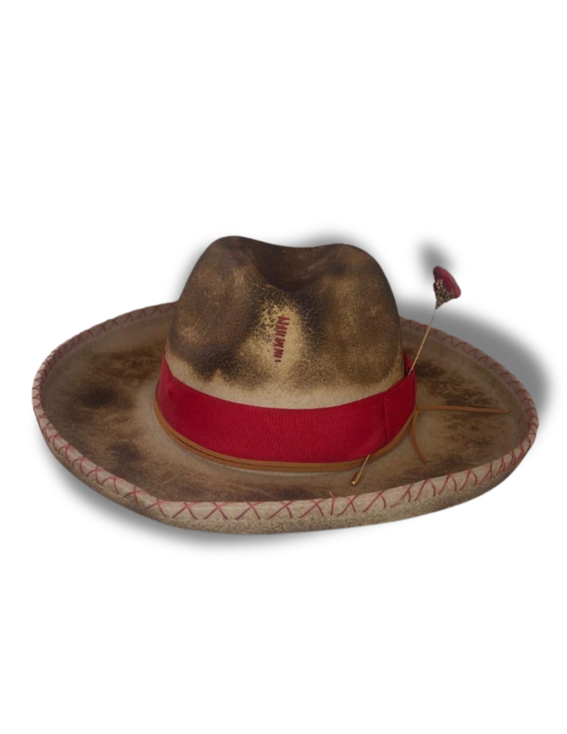 Unique Unisex Western Wide Rim Hat With Red Details - Etsy