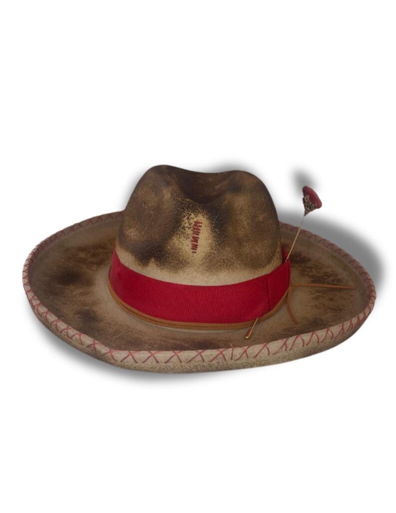 Unique Unisex Western Wide Rim Hat With Red Details - Etsy