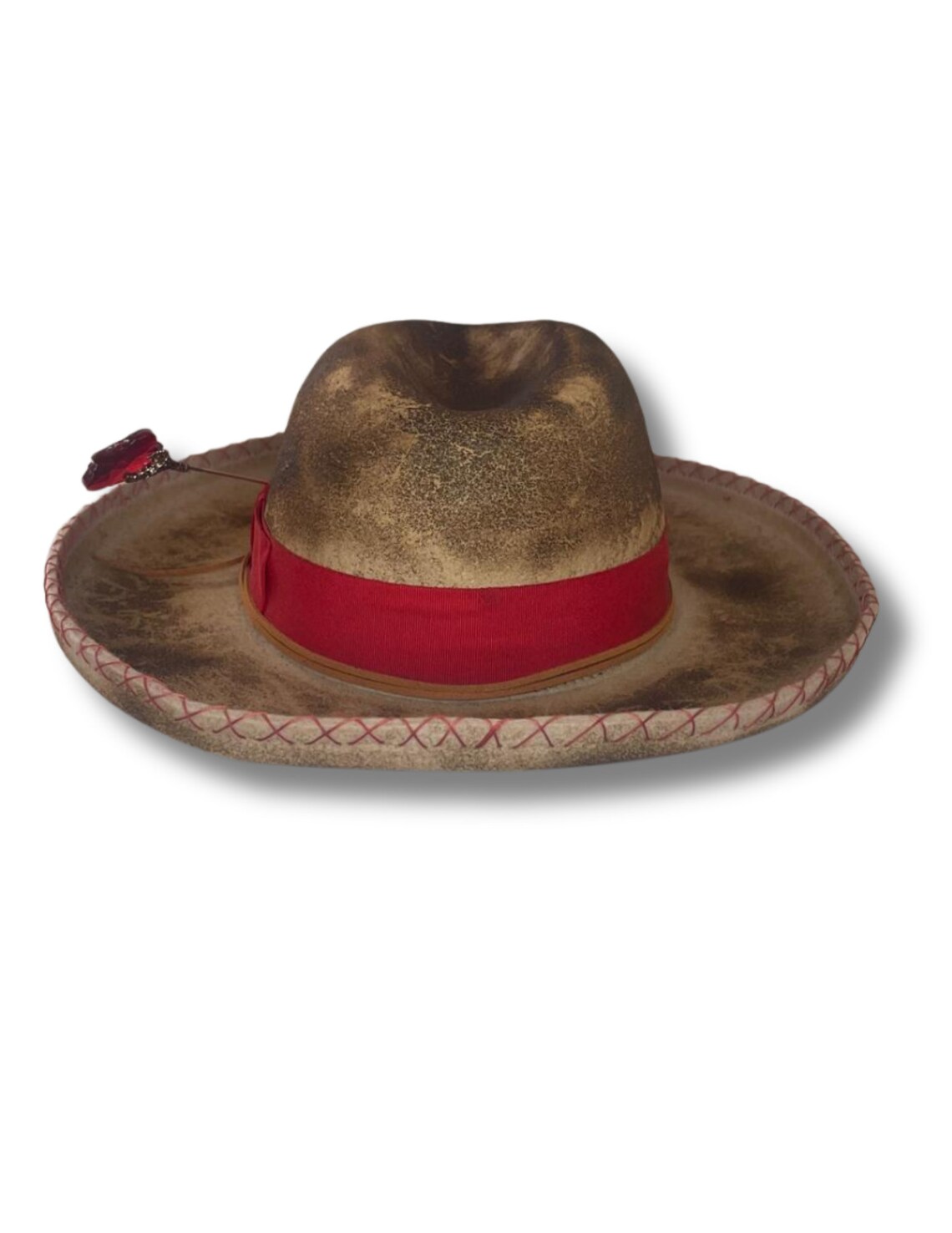 Unique Unisex Western Wide Rim Hat With Red Details - Etsy