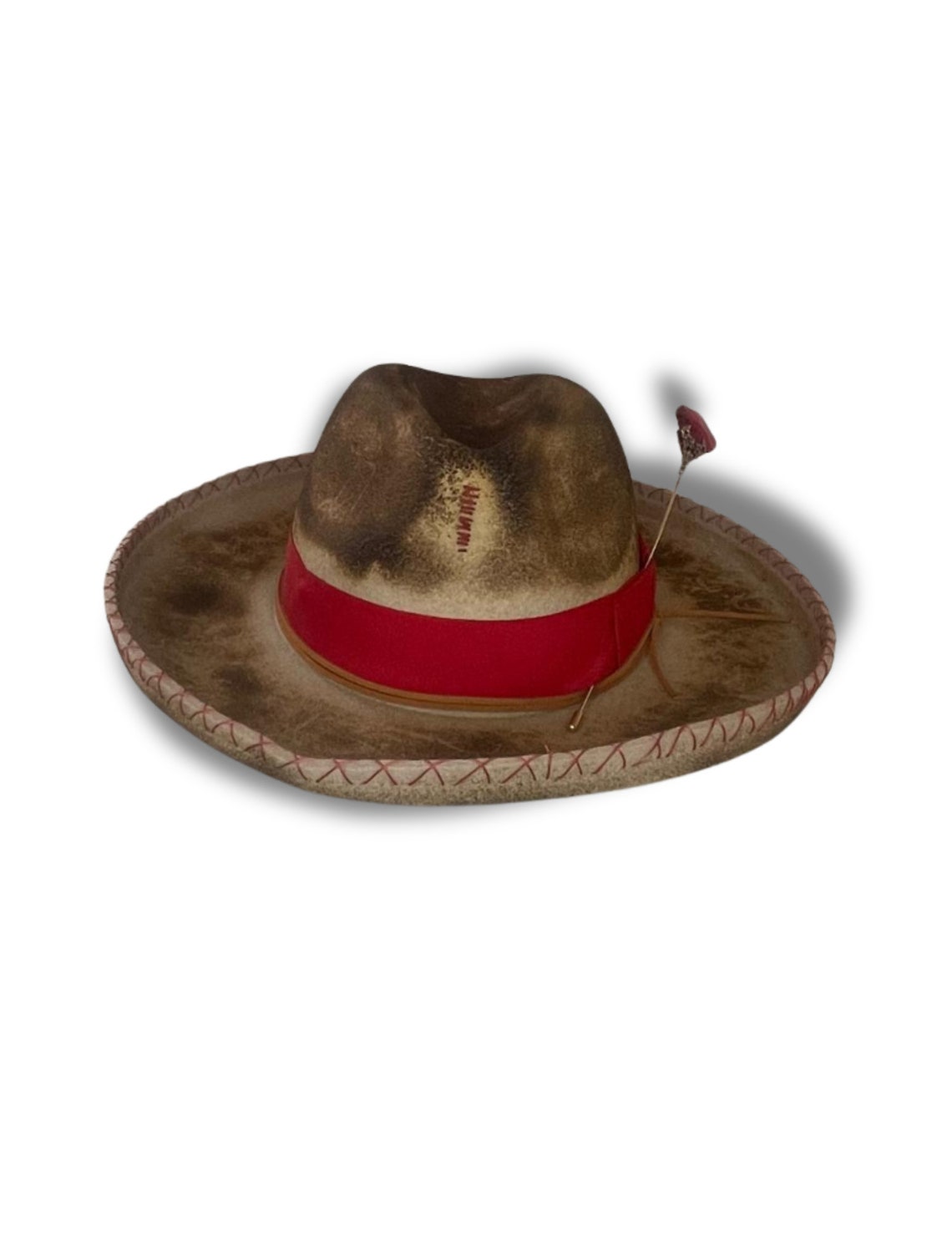 Unique Unisex Western Wide Rim Hat With Red Details - Etsy