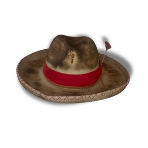 Unique Unisex Western Wide Rim Hat With Red Details - Etsy