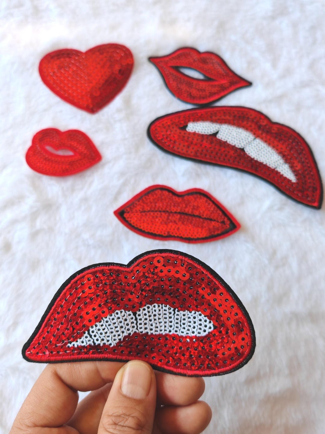 Lip Patches, Red Lips Patch, Sequin Patch, Sequin Embroidery, Iron on Patch, Trucker Hat Patches ...