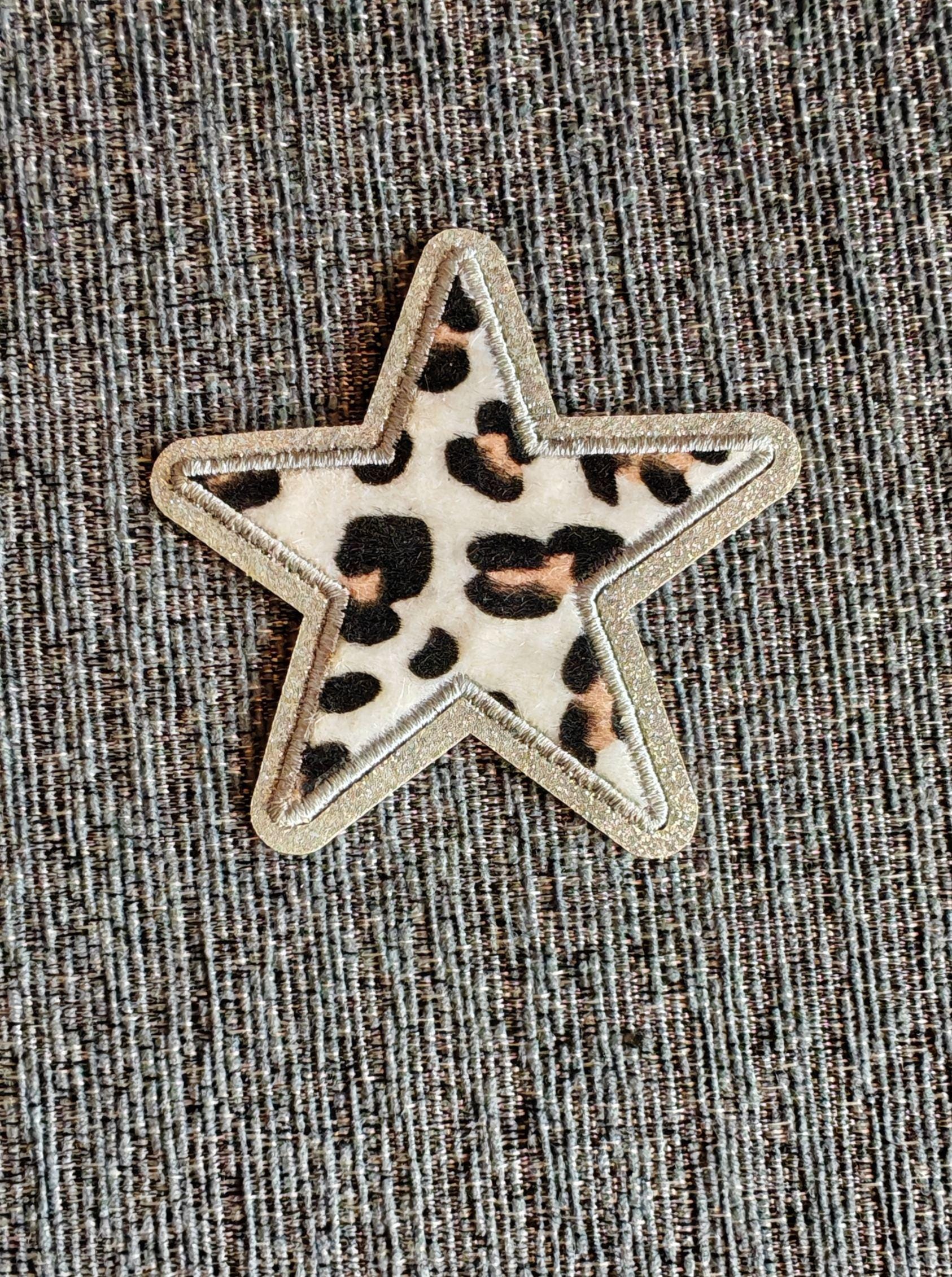 White/black Leopard Star Patch, Leopard Print Star Patch, Cheetah Star ...