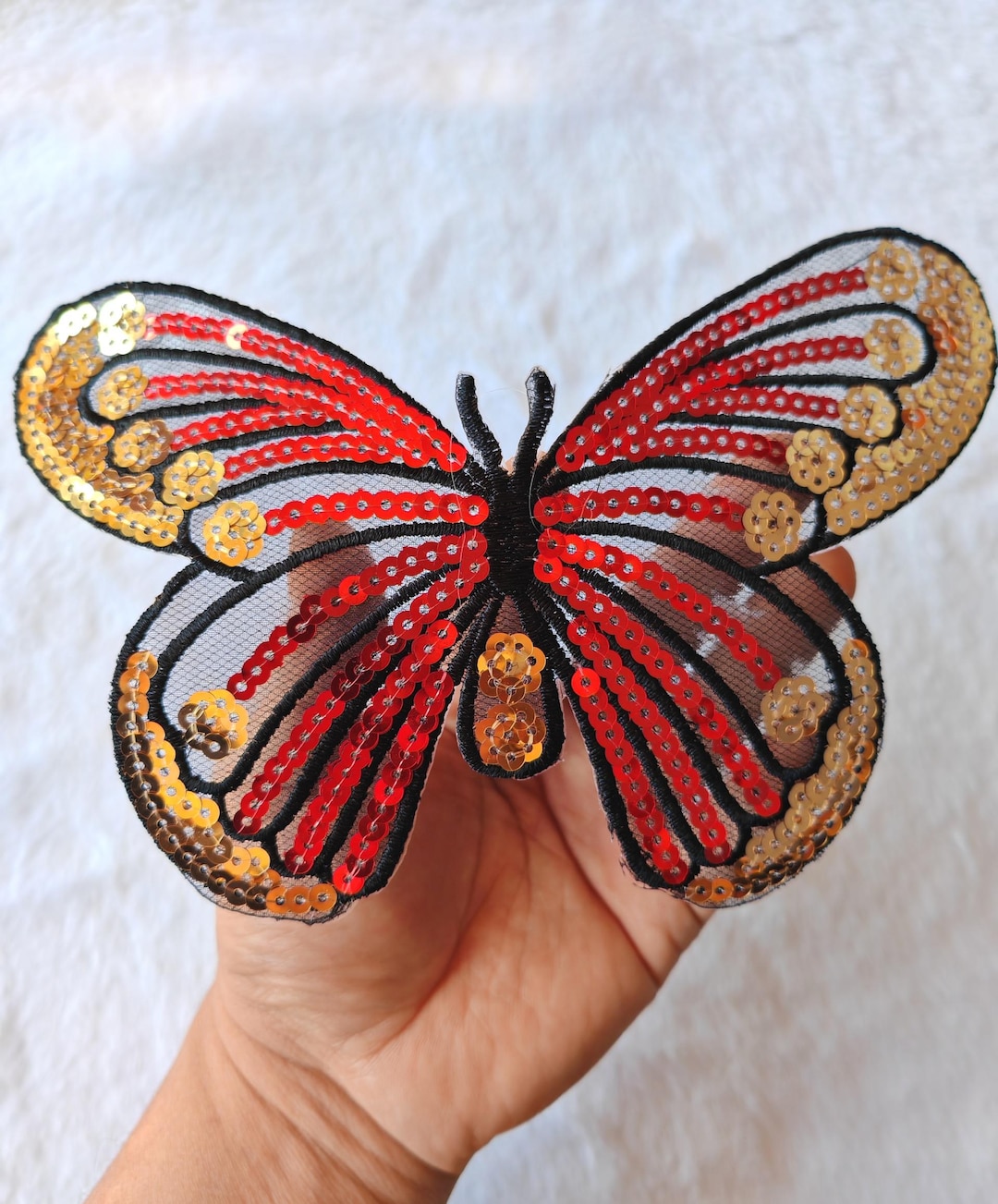 Sequined Big Butterflies Iron on Patches, Butterflies Embroidery, Trendy Fashion Patch for ...