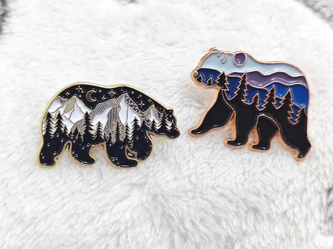 Bear Enamel Pins, Wilderness & Mountains Enamel Pins. Bear Badge ...
