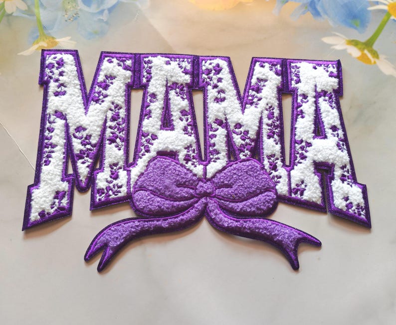 Mama Bow Patch: Purple Embroidered Chenille & Sequin Iron-on Patch - Etsy