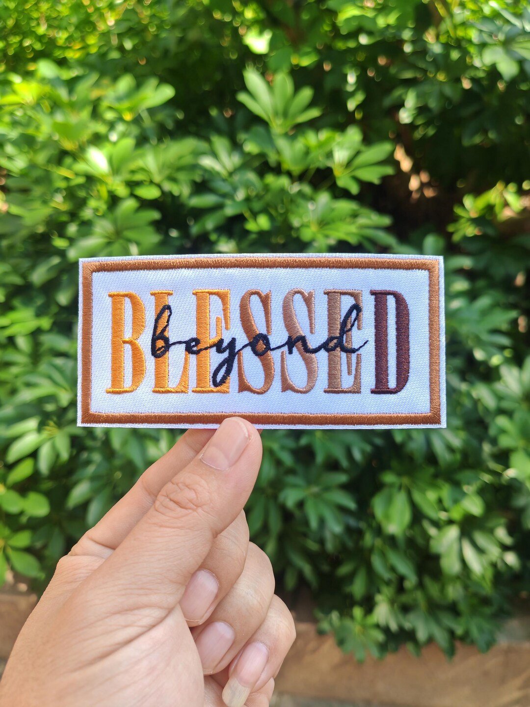 Blessed Iron-on Embroidery Patch: Gold Letter Applique (H 5cm X W 11cm ...