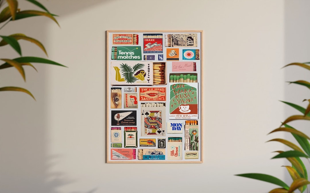 Vintage Matchbox Print, Trendy Matches Poster, Retro Matchbook Wall Art ...