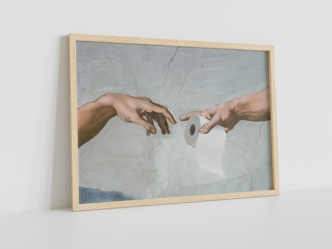 Funny Bathroom Canvas Art: Michelangelo Toilet Paper Parody Print - Etsy