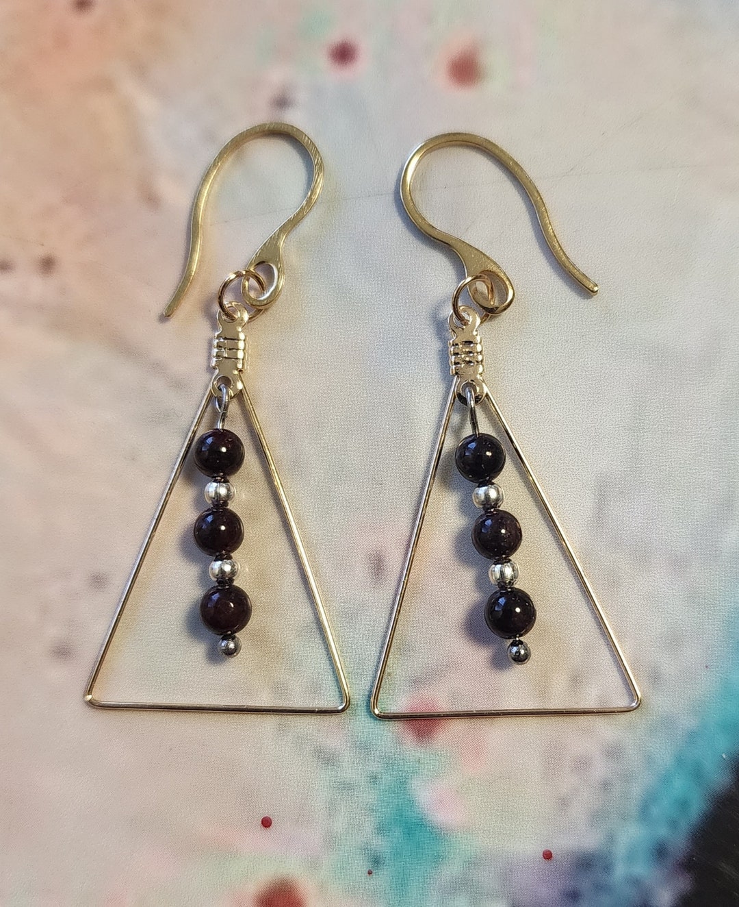 Red Granite, Triangle, Stainless Steel Earrings. - Etsy