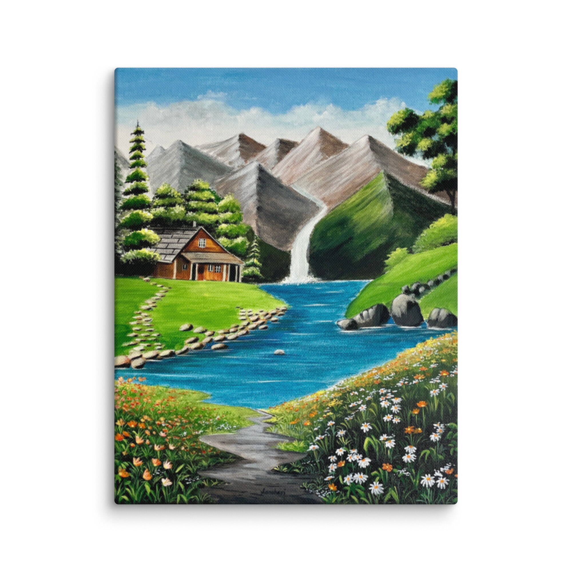 Serene Spring Landscape Acrylic Painting, Original Spring Summer Nature ...
