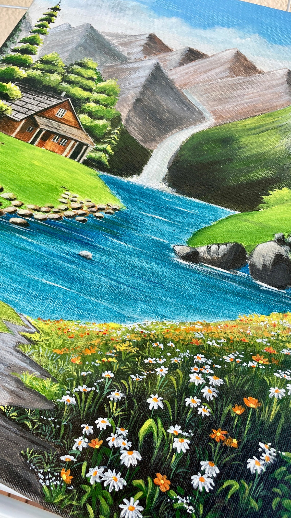 Serene Spring Landscape Acrylic Painting, Original Spring Summer Nature ...