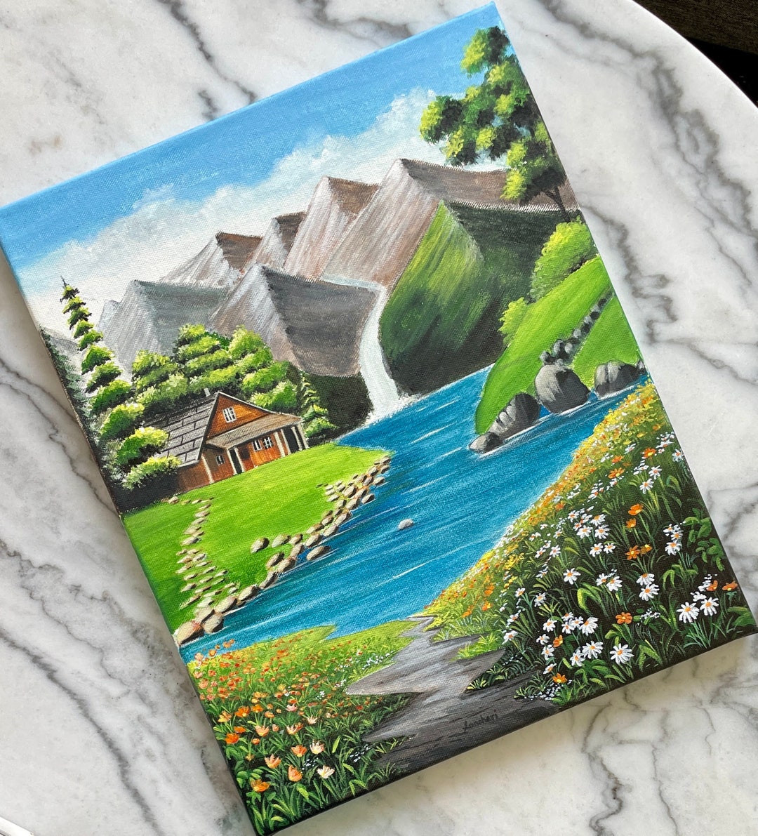 Serene Spring Landscape Acrylic Painting, Original Spring Summer Nature ...