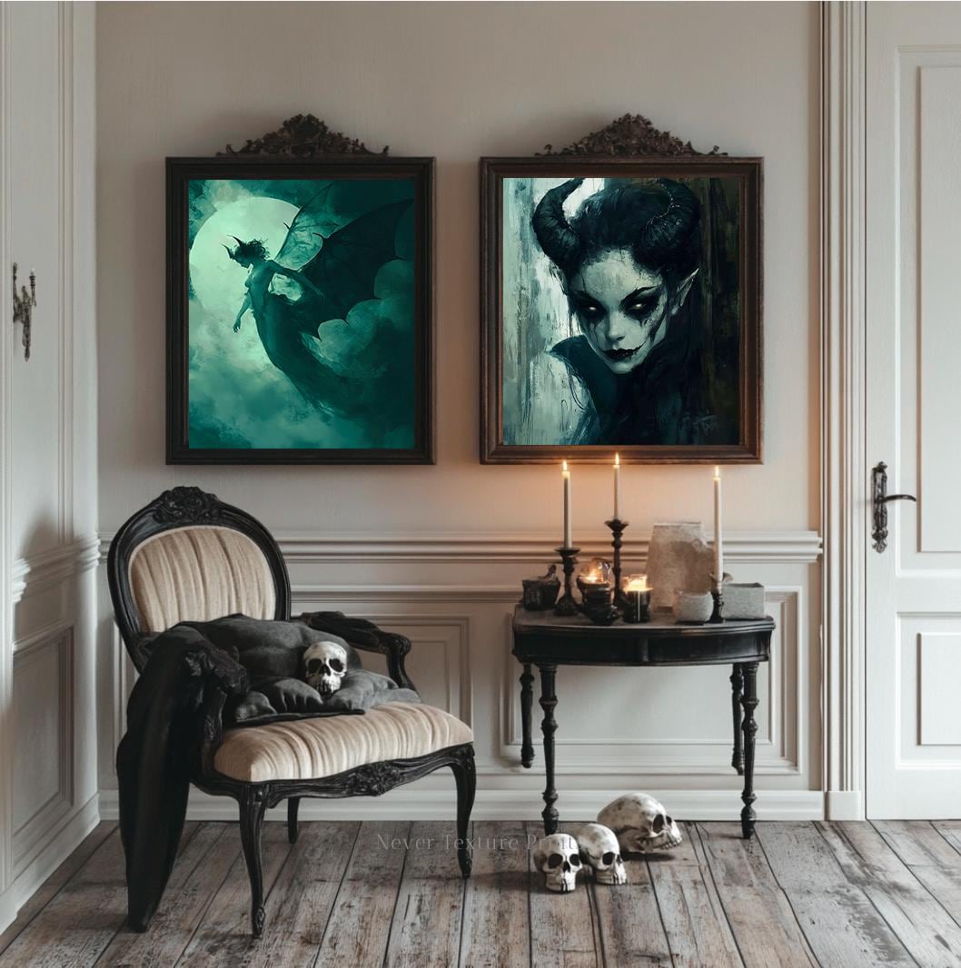 Dark Demon Queen - Gothic Fantasy Portrait Art Print, Mysterious and ...