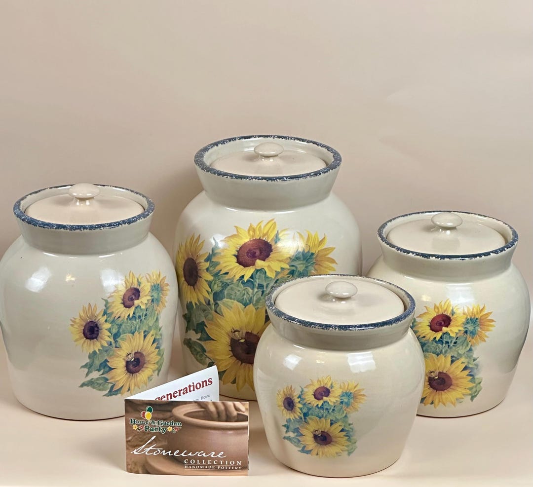 Set of 4 Stoneware Sunflower and Bee Canisters With Lids Home & Garden ...
