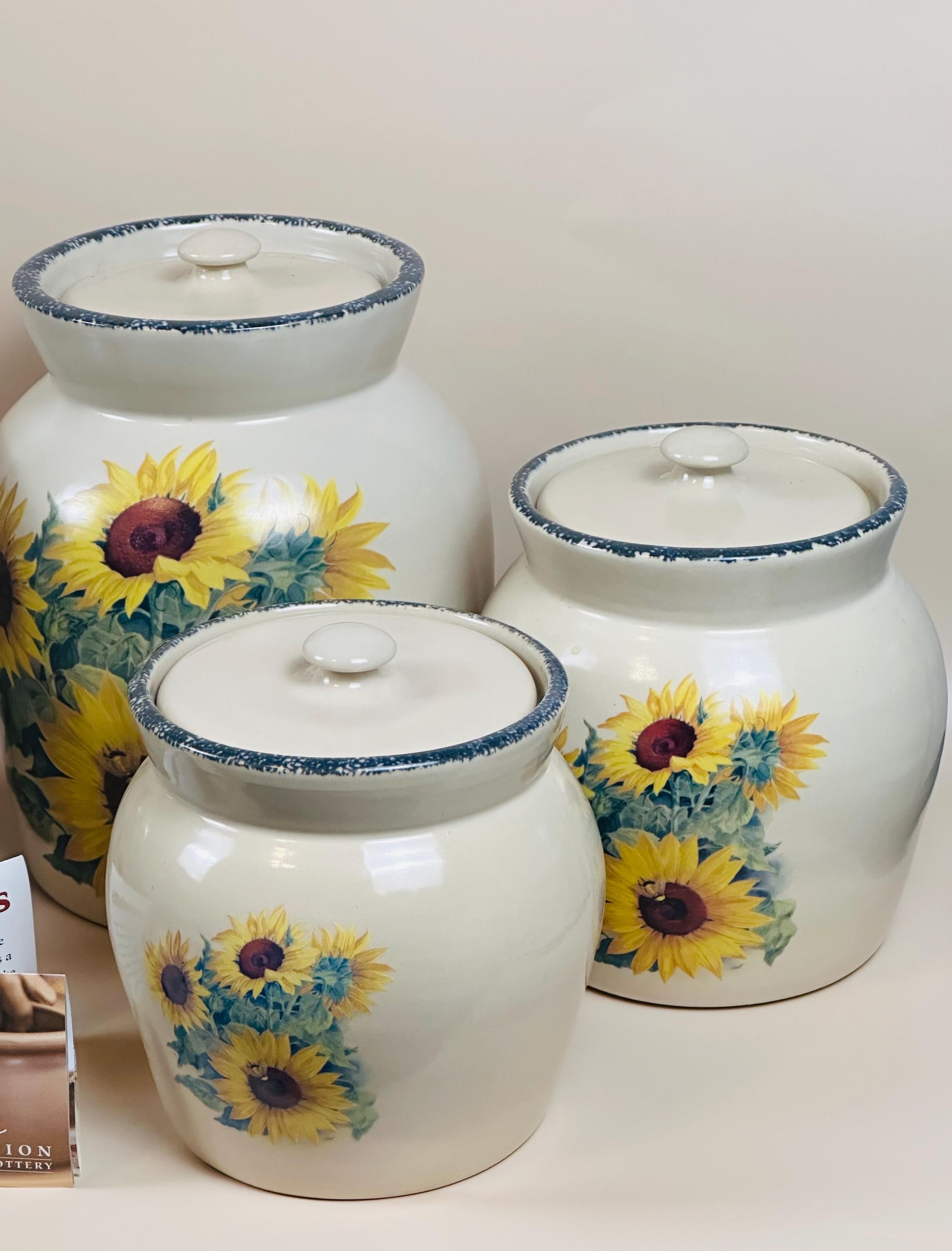 Set of 4 Stoneware Sunflower and Bee Canisters With Lids Home & Garden ...