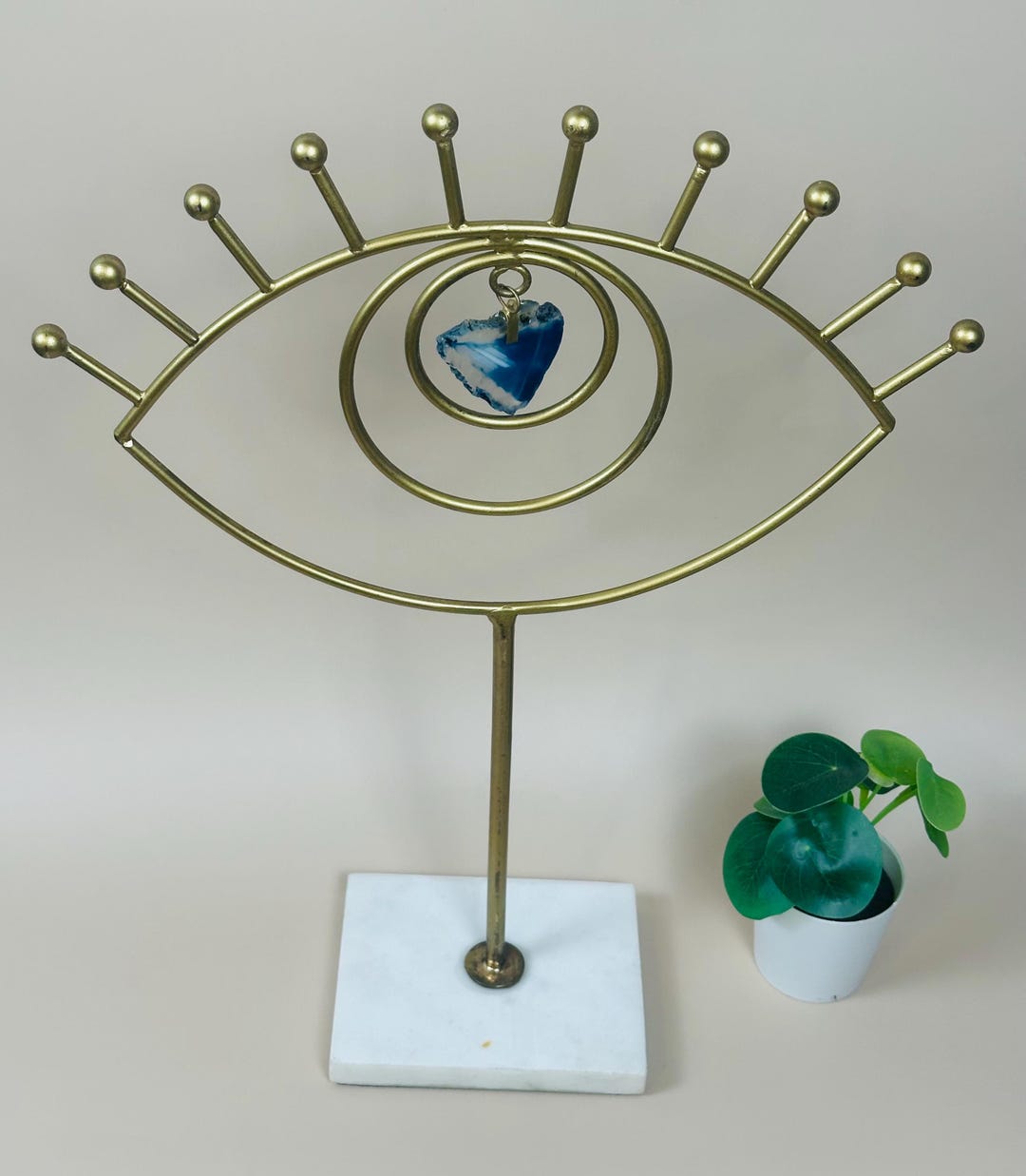 Vintage Evil Eye Jewelry Holder/display or Table Decor. Blue Agate Eye ...