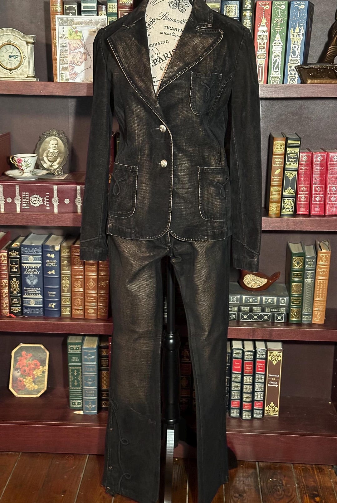 Rare Vintage Biscote Black Denim Womens Pants Suit France Size 36 EU - Etsy