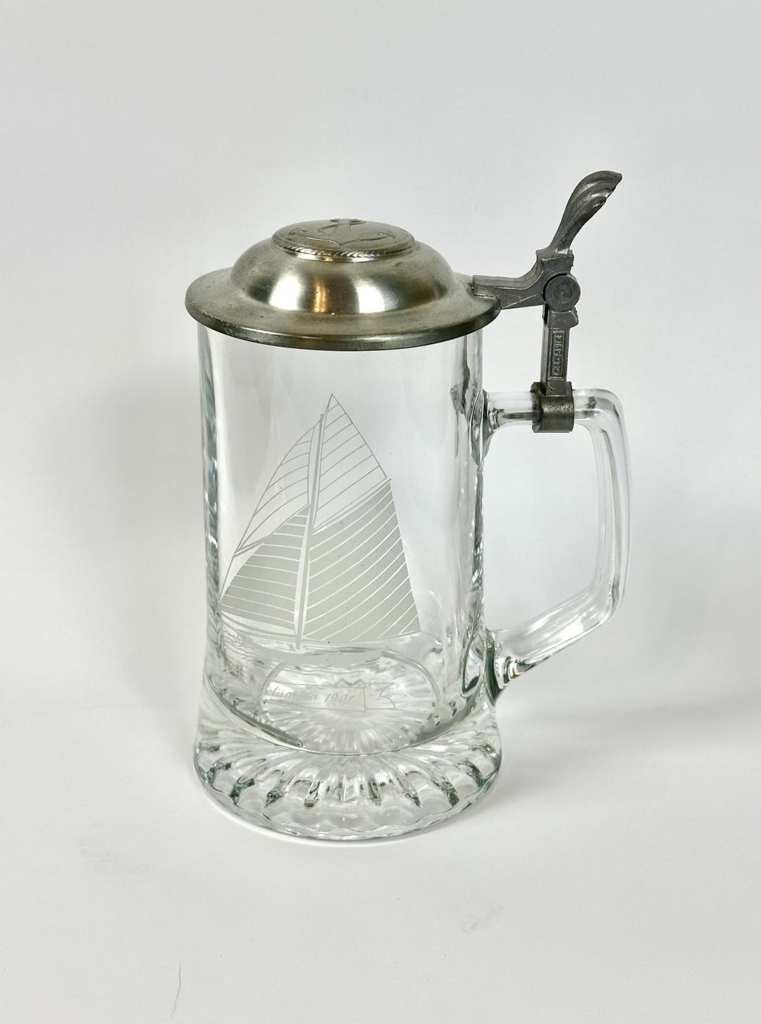 Vintage Alwe Old Spice Clear Glass Beer Stein. Engraved Sailing Ship ...