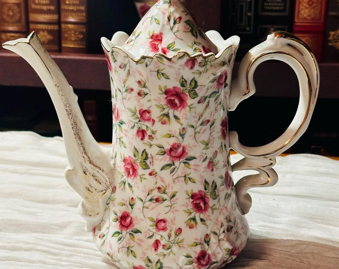 Vintage Lefton China Hand Painted Rose Chintz White Teapot With Lid ...