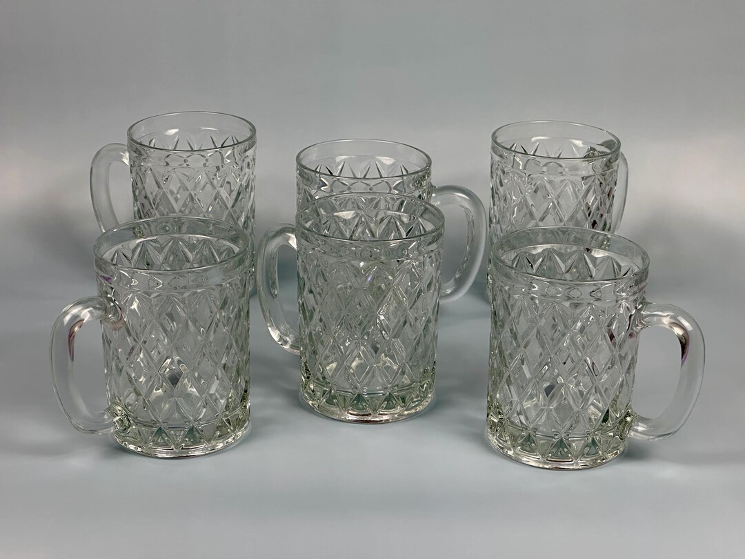 Set of 6 - Vintage Crystal Diamond Cut Mugs / Cups - Paul Sebastian ...