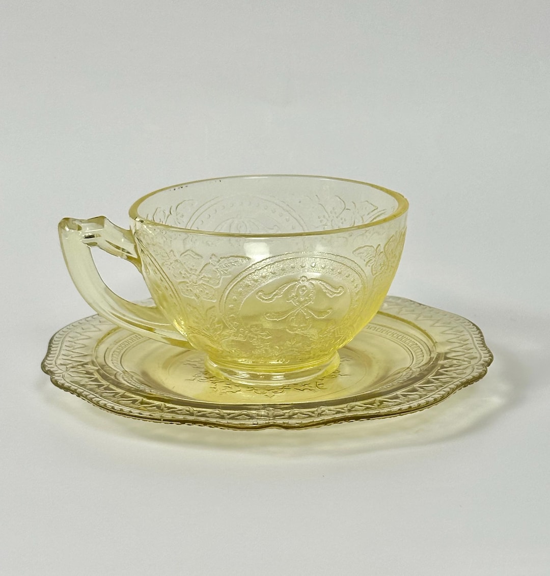 Vintage Madrid Yellow Depression Glass Tea Cup and Saucer/plate (6”) by ...