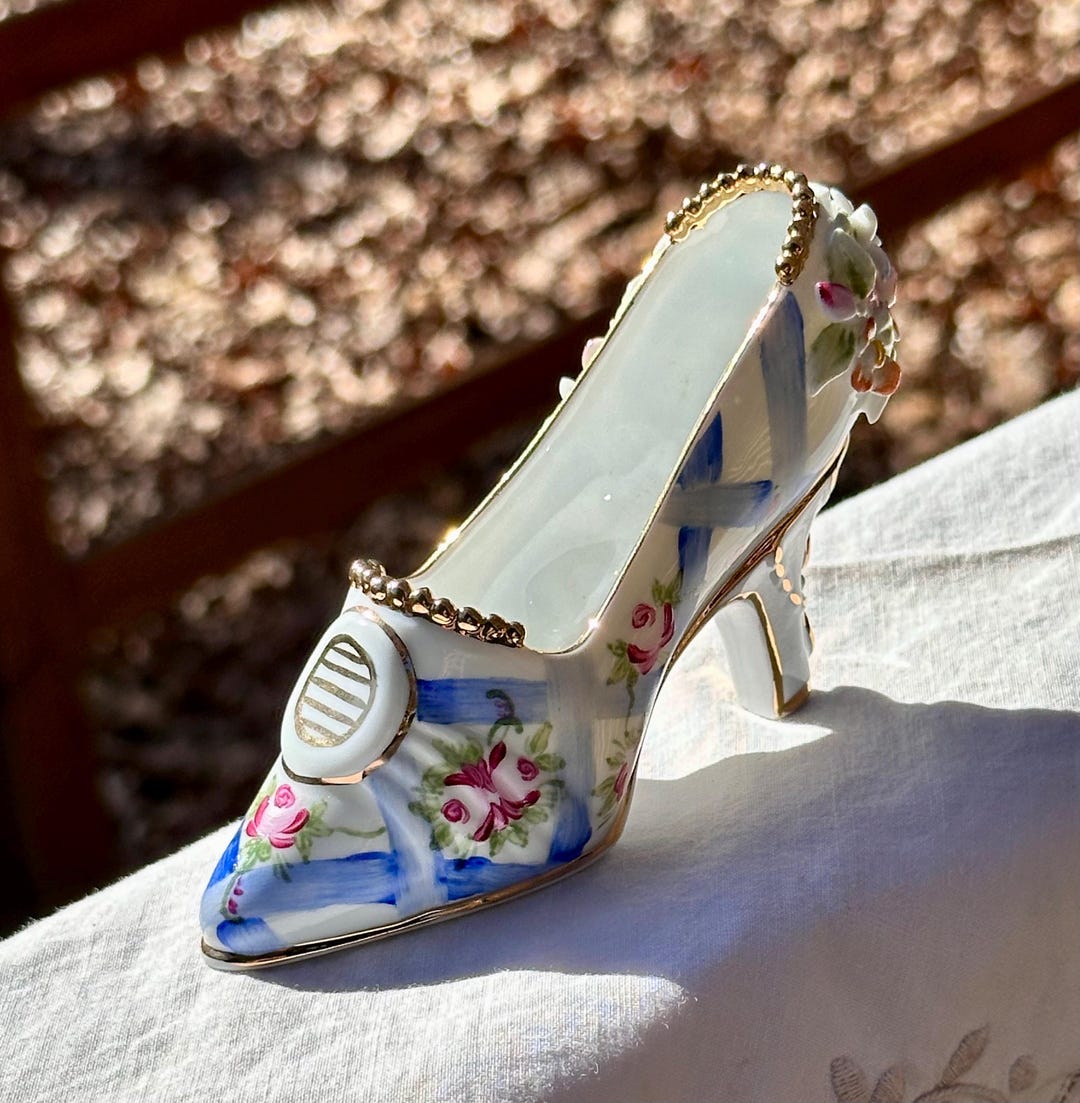 Vintage Ganz Collectible Porcelain Shoe Figurine W Floral Pattern ...