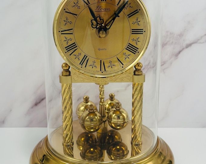 Vintage Sloan Anniversary Quartz Clock - Germany - Brass - Glass Dome ...