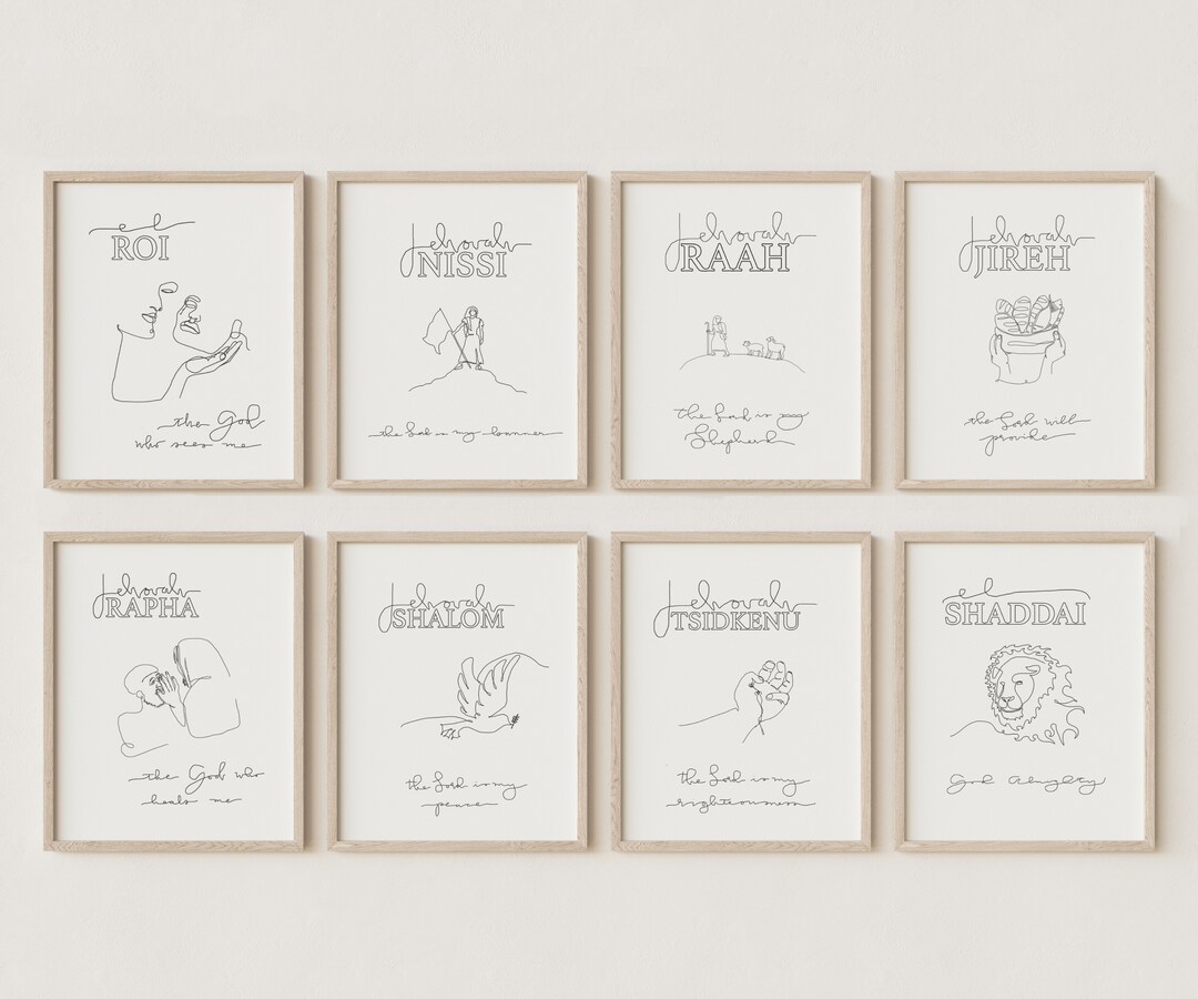 Names of God One Line Art Set of 8, Biblical Christian Printable Art ...