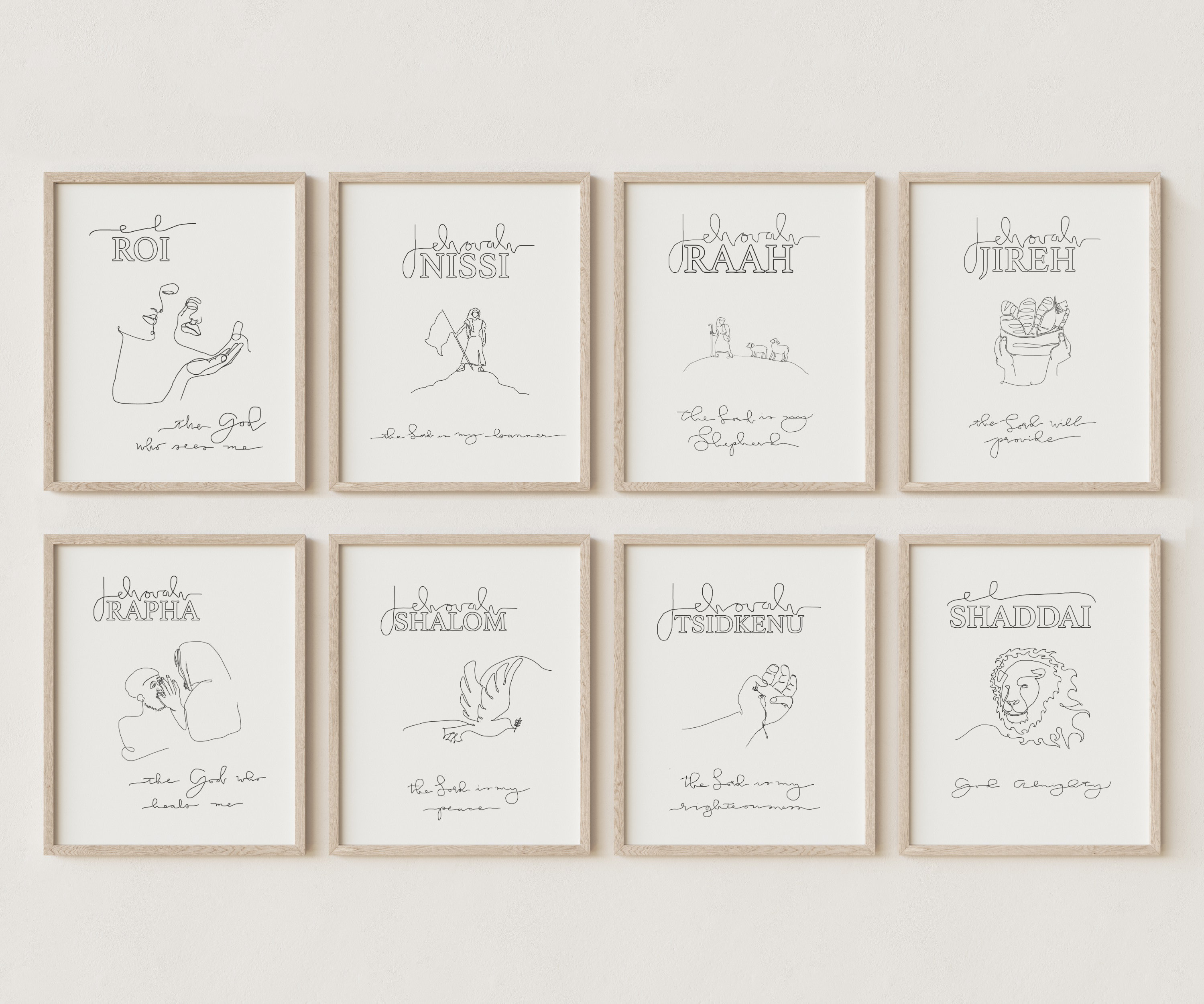 Names of God One Line Art Set of 8, Biblical Christian Printable Art ...