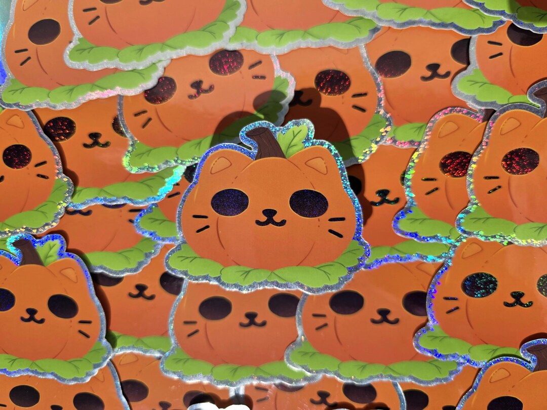 Magical Vinyl Sticker Pumpkin Cat With Pixie Dust Border, Cute ...