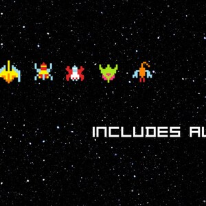 Galaga Retro Arcade Desktop Wallpaper & Digital Files Space Invaders ...