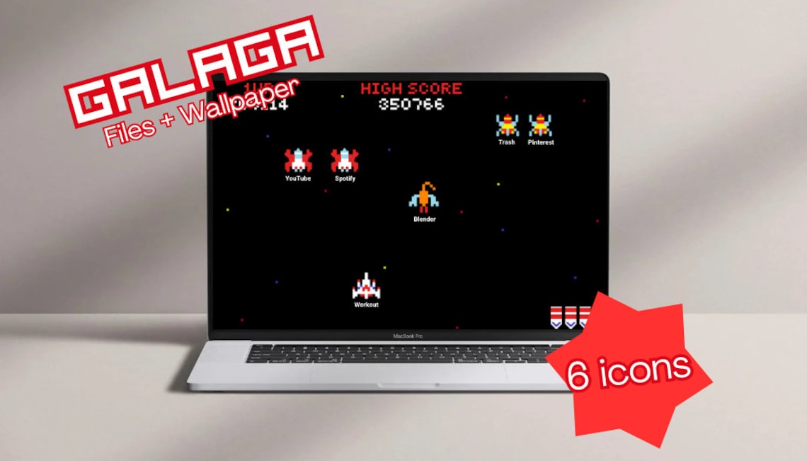 Galaga Retro Arcade Desktop Wallpaper & Digital Files Space Invaders ...