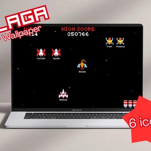 Galaga Retro Arcade Desktop Wallpaper & Digital Files Space Invaders ...
