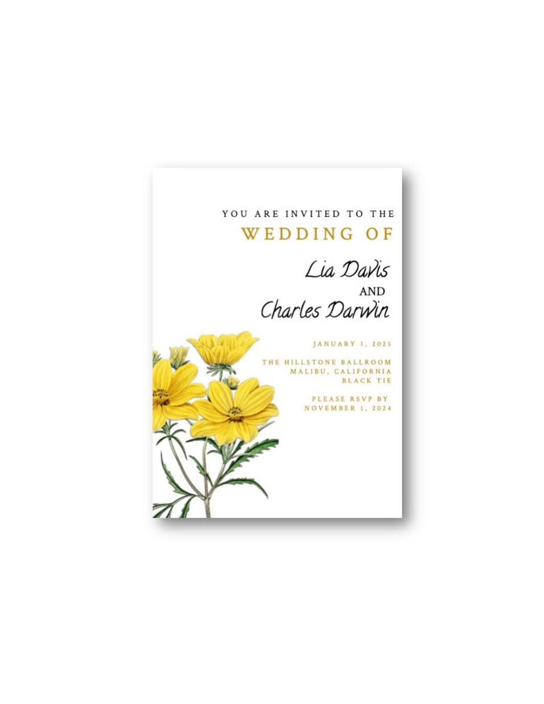Yellow Floral Wedding Invitation; Floral Wedding Invitation; Yellow ...