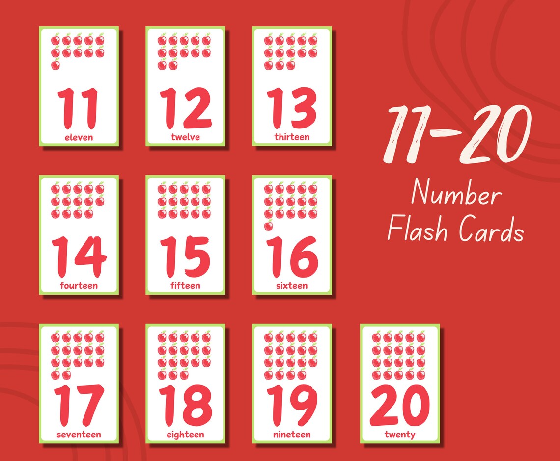 Printable Number Flash Cards 11-20, Number Cards 11-20, Counting ...