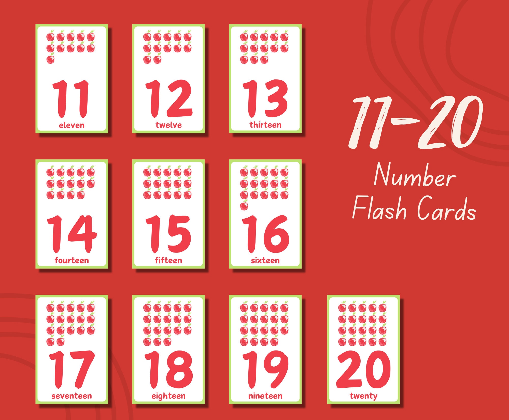 Printable Number Flash Cards 11-20, Number Cards 11-20, Counting ...