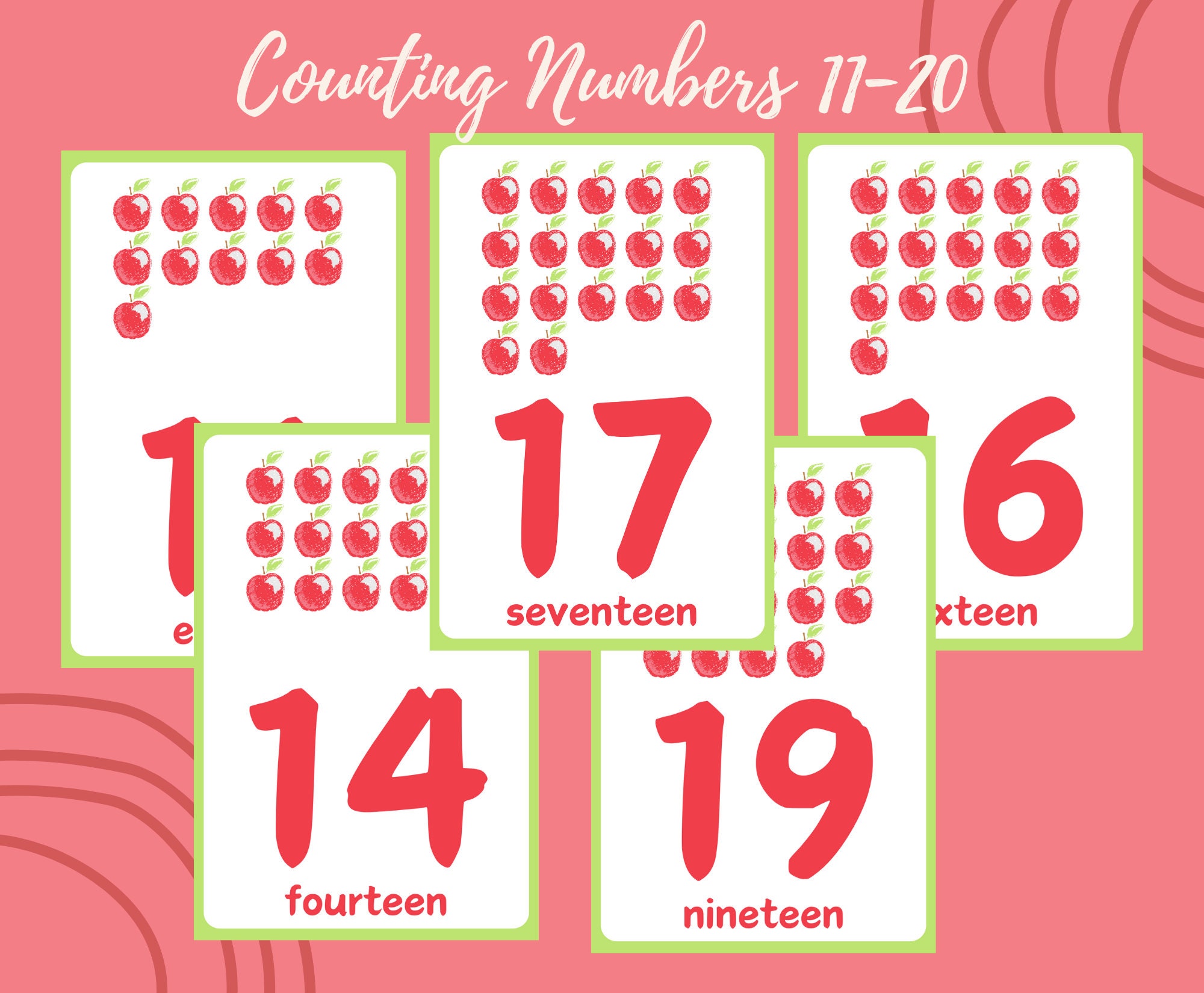 Printable Number Flash Cards 11-20, Number Cards 11-20, Counting ...
