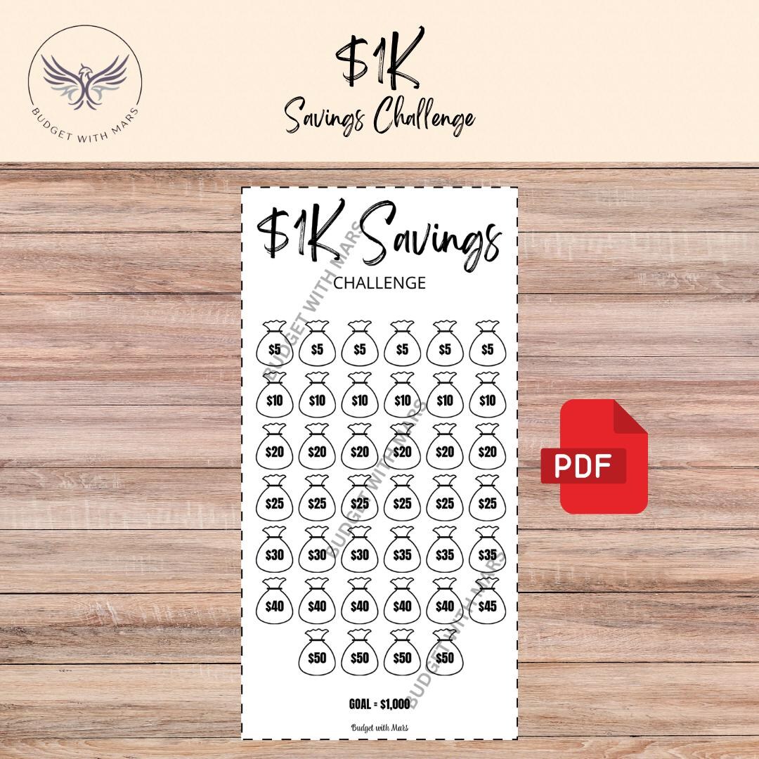 1K Savings Challenge | Printable PDF | Savings Tracker | Savings | A6 ...